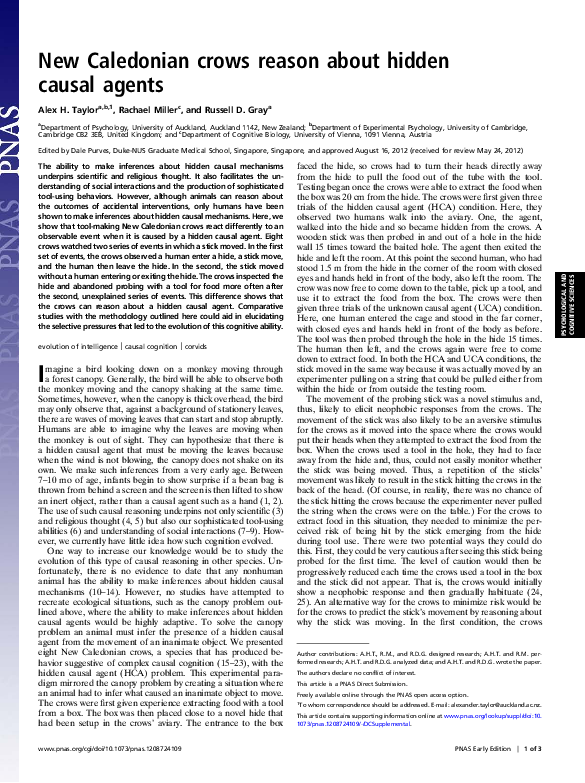 (PDF) New Caledonian crows reason about hidden causal agents