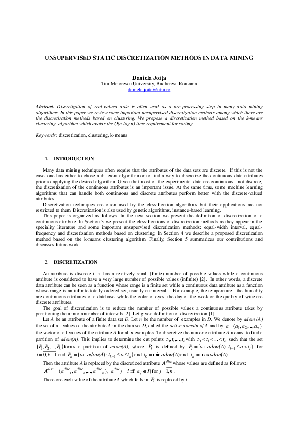 (PDF) Unsupervised static discretization methods in data mining (PDF) Unsupervised static discretization methods in data mining