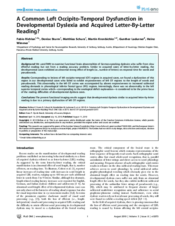 (PDF) A Common Left Occipito-Temporal Dysfunction in Developmental ...
