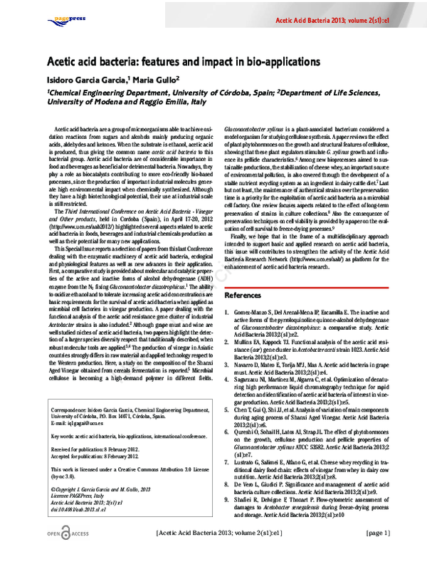 Pdf Acetic Acid Bacteria Features And Impact In Bio Applications