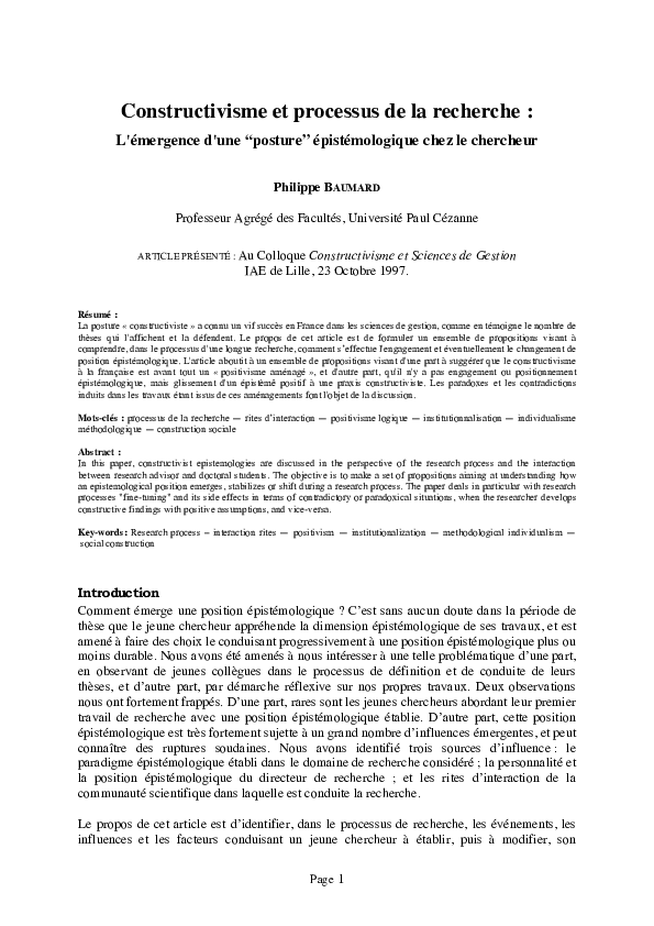 ANALYSE DU CONSTRUCTIVISME POUR LA PRATIQUE EN