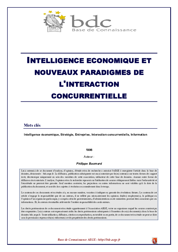 (PDF) Intelligence économique et nouveaux paradigmes de l'interaction concurrentielle