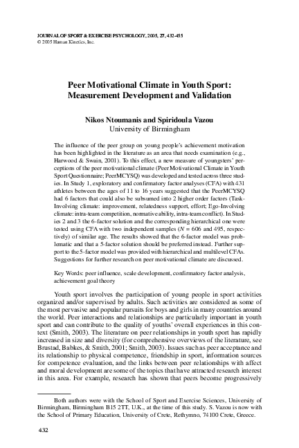 (PDF) Peer Motivational Climate in Youth Sport: Measurement Development ...