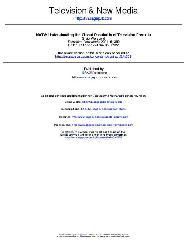 (PDF) McTV Understanding the Global Popularity of Television Formats