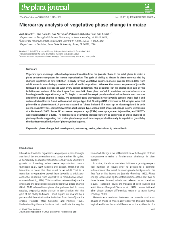 (PDF) Microarray analysis of vegetative phase change in maize