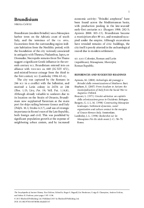 (PDF) ‘Brundisium’, in R. Bagnall, K. Brodersen, C. Champion, A ...