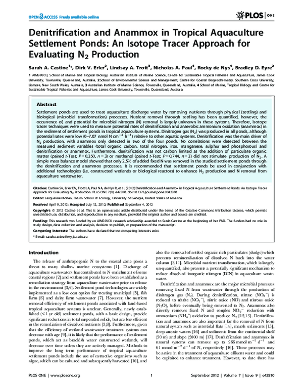 (PDF) Denitrification and Anammox in Tropical Aquaculture Settlement ...