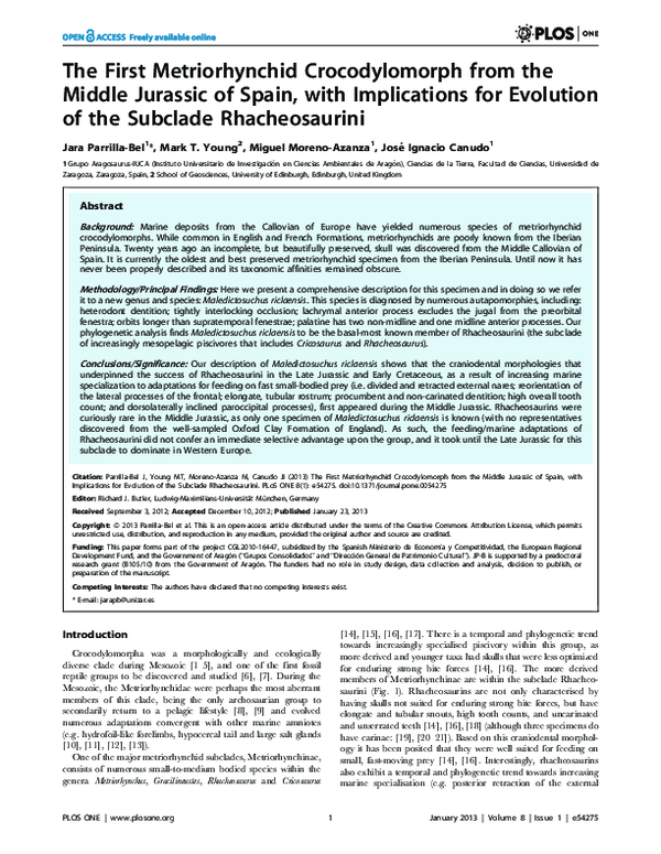The First Metriorhynchid Crocodylomorph from the Middle Jurassic of ...