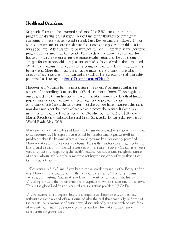 (DOC) Health and Capitalism - A marxist view