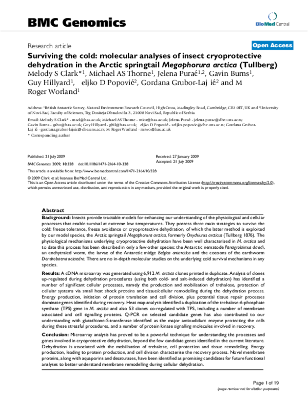 (PDF) Surviving the cold: molecular analyses of insect cryoprotective ...