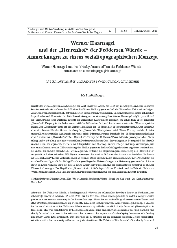 Haarnagel und der ›Herrenhof‹ der Feddersen Wierde. Anmerkungen zu ...