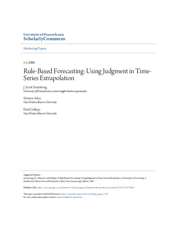 Pdf Rule Based Forecasting Using Judgment In Time Series Extrapolation