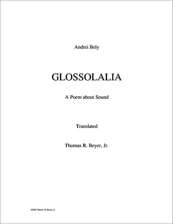 (PDF) Andrei Bely GLOSSOLALIA A Poem about Sound Translated