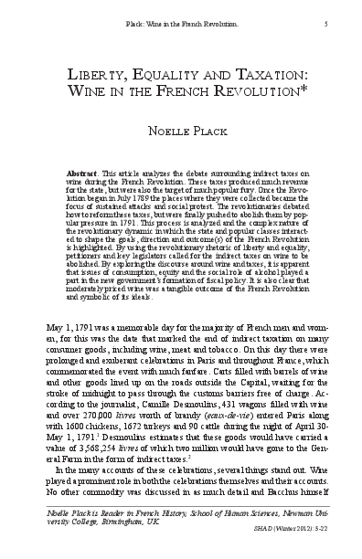 (PDF) Liberty, Equality and Taxation: Wine in the French Revolution