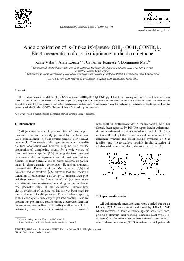 (PDF) Anodic oxidation of p-Bu t-calix[4]arene-(OH) 2-(OCH 2CONEt 2) 2 ...