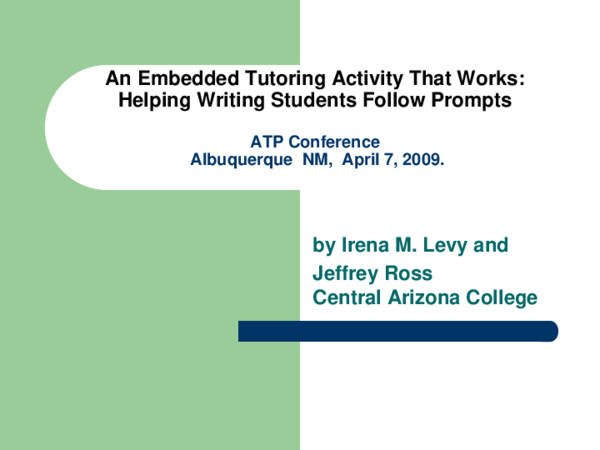 (PPT) An Embedded Tutoring Activity That Works: Helping Writing Students Follow Prompts