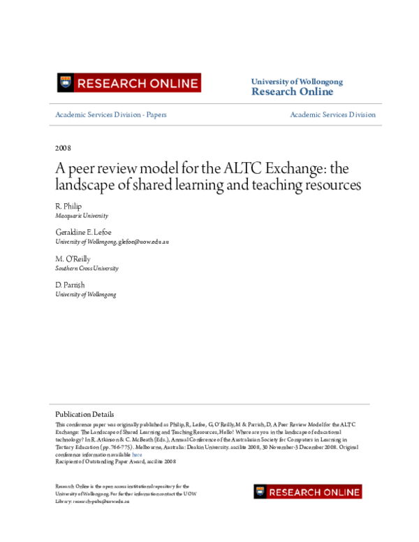 (PDF) A peer review model for the ALTC Exchange: The landscape of ...