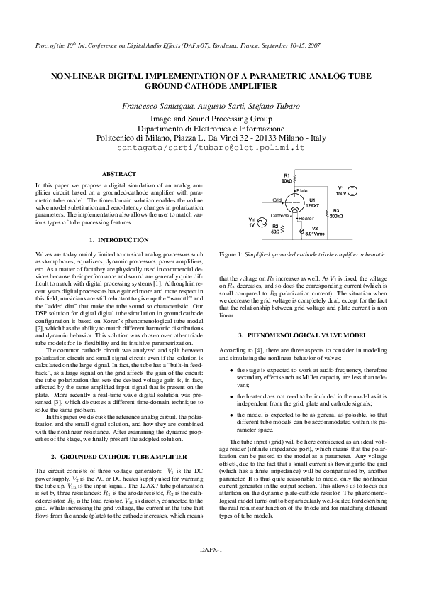 (PDF) Non-linear digital implementation of a parametric analog tube ...