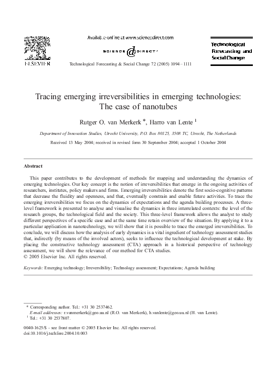 (PDF) Tracing emerging irreversibilities in emerging technologies: The ...