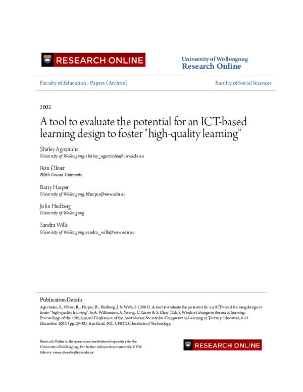 (PDF) A tool to evaluate the potential for an ICT-based learning design to foster" high-quality ...