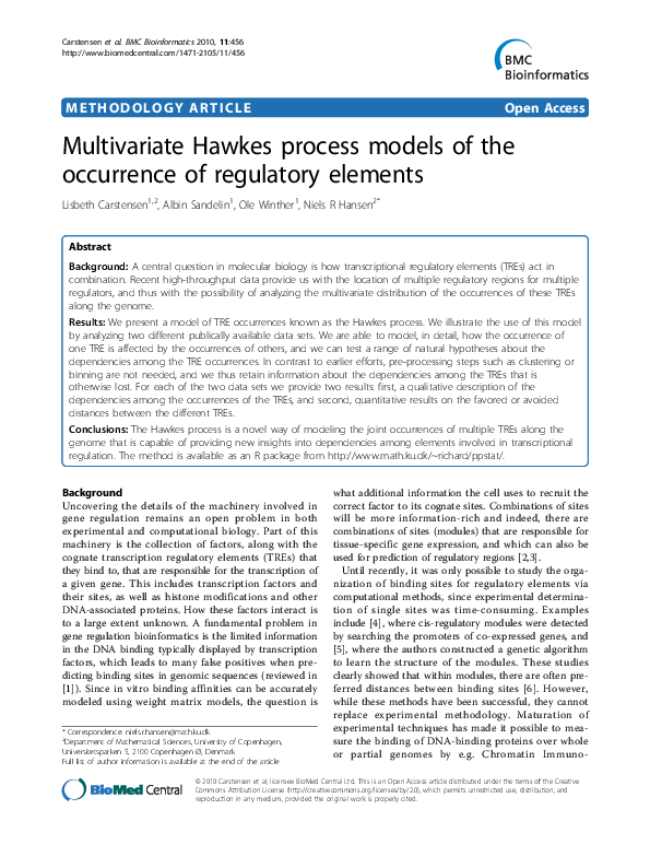 (PDF) Multivariate Hawkes process models of the occurrence of regulatory elements