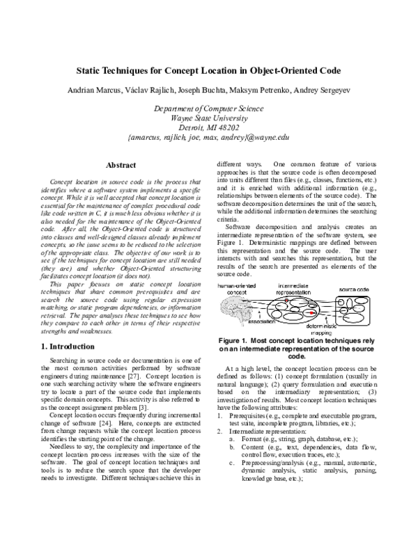 Pdf Static Techniques For Concept Location In Object Oriented Code 4878