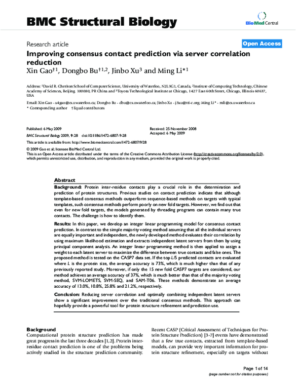 Pdf Improving Consensus Contact Prediction Via Server Correlation Reduction