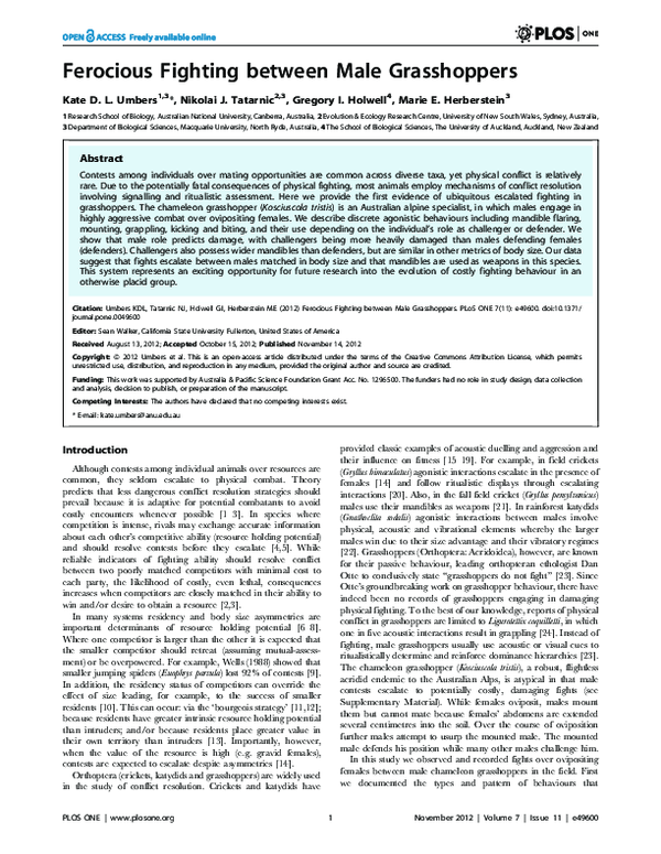 (PDF) Ferocious Fighting between Male Grasshoppers
