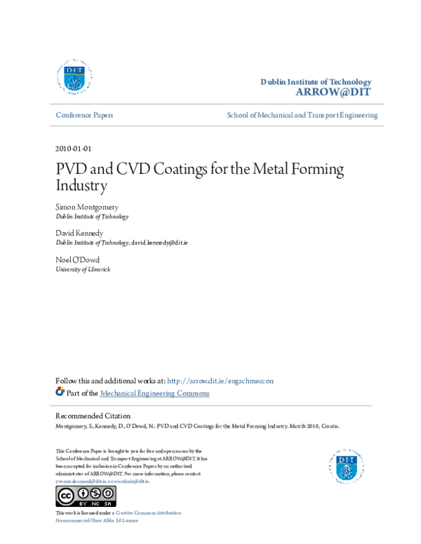 (PDF) PVD and CVD Coatings for the metal forming industry