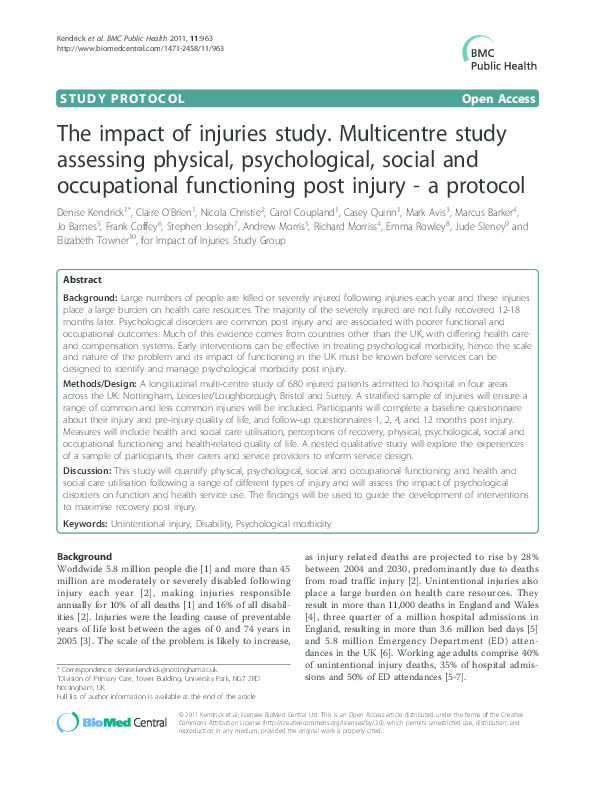 (PDF) The impact of injuries study. Multicentre study assessing ...