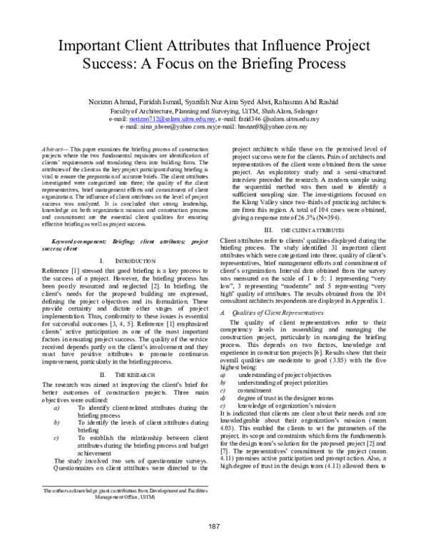 (PDF) The influence of client attributes on project success: a focus on ...