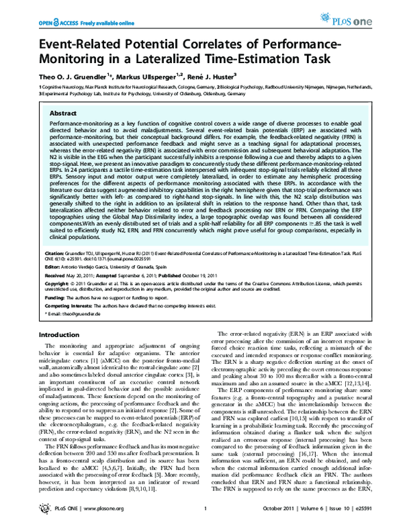 (PDF) Event-related potential correlates of performance-monitoring in a ...