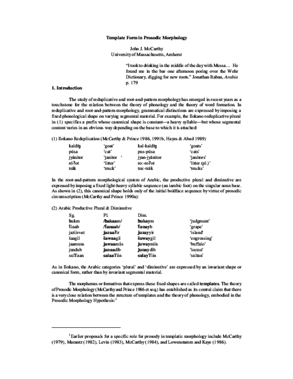(PDF) Template form in prosodic morphology