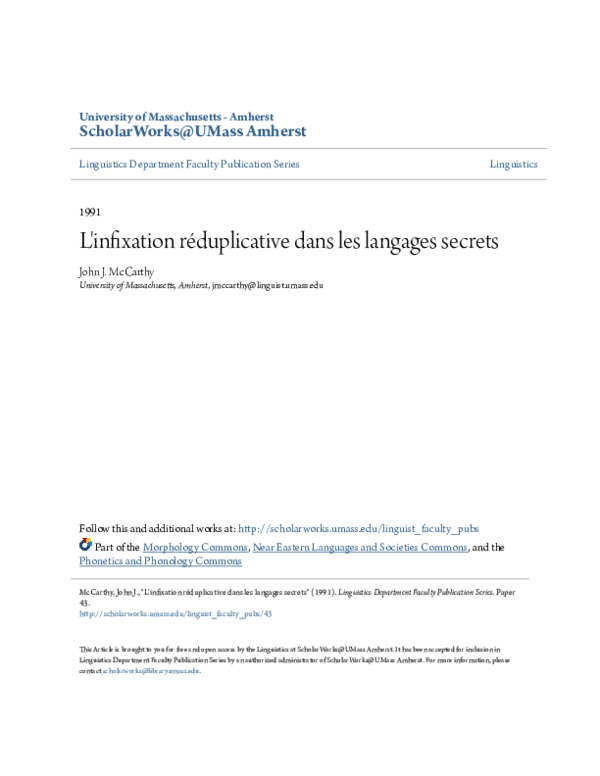 (PDF) L'infixation réduplicative dans les langages secrets