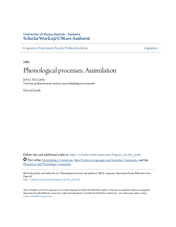 Pdf Phonological Processes Assimilation