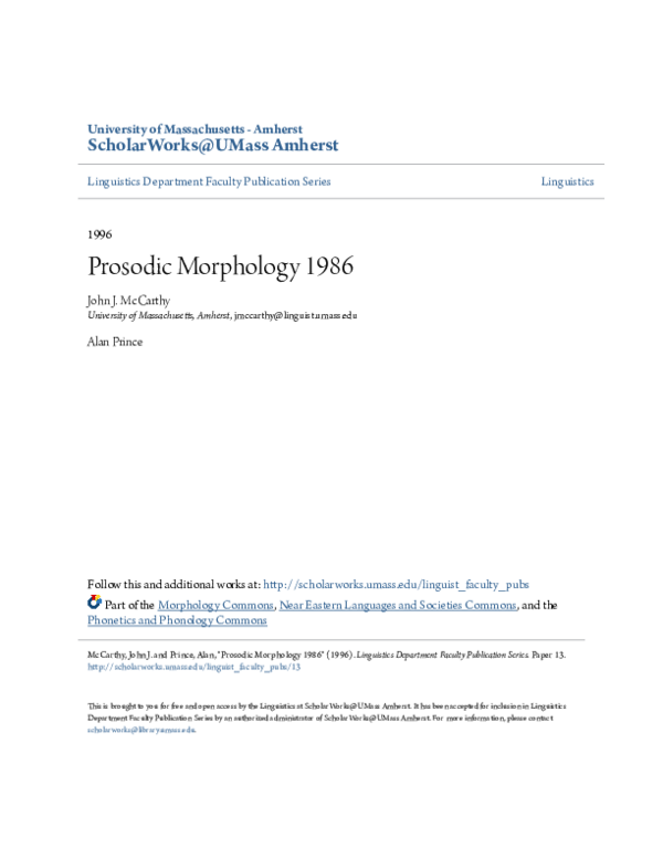 (PDF) Prosodic morphology 1986