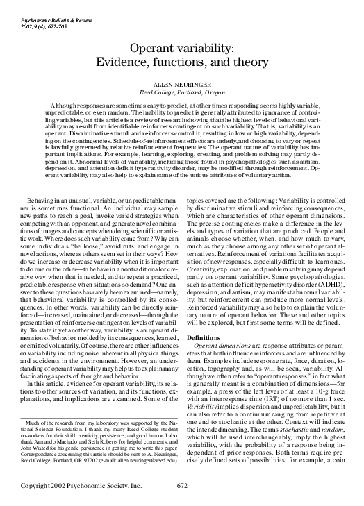 (PDF) Operant Variability evidence, functions, and theory