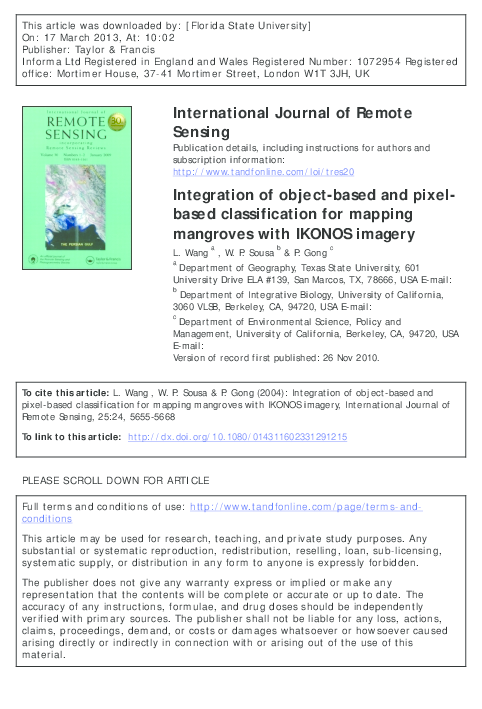 Pdf Integration Of Object Based And Pixel Based Classification For Mapping Mangrove With