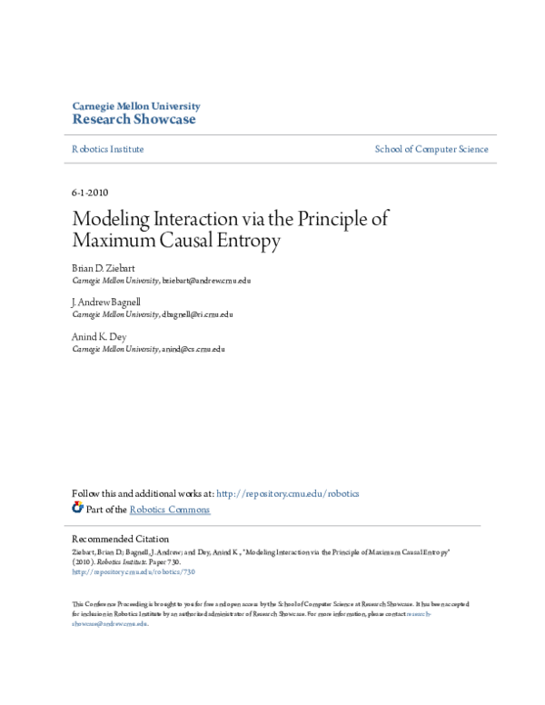 (PDF) Modeling interaction via the principle of maximum causal entropy