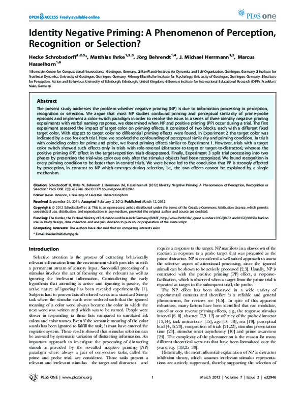 (PDF) Identity negative priming: a phenomenon of perception ...