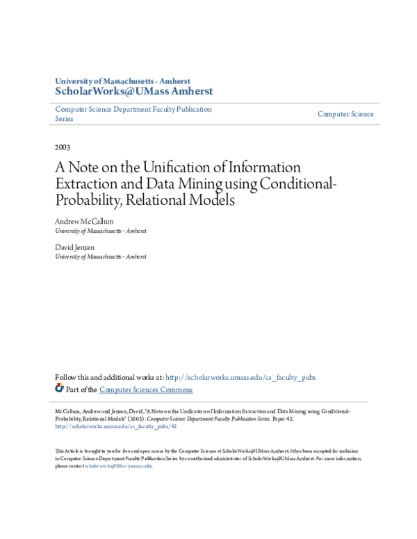 (PDF) A note on the unification of information extraction and data mining using conditional ...