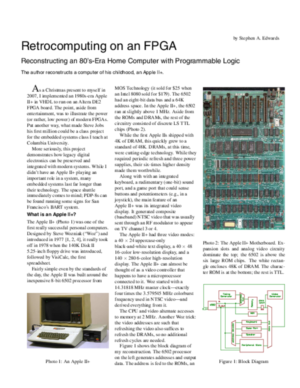 Pdf Retrocomputing On An Fpga Reconstructing An 80s Era Home
