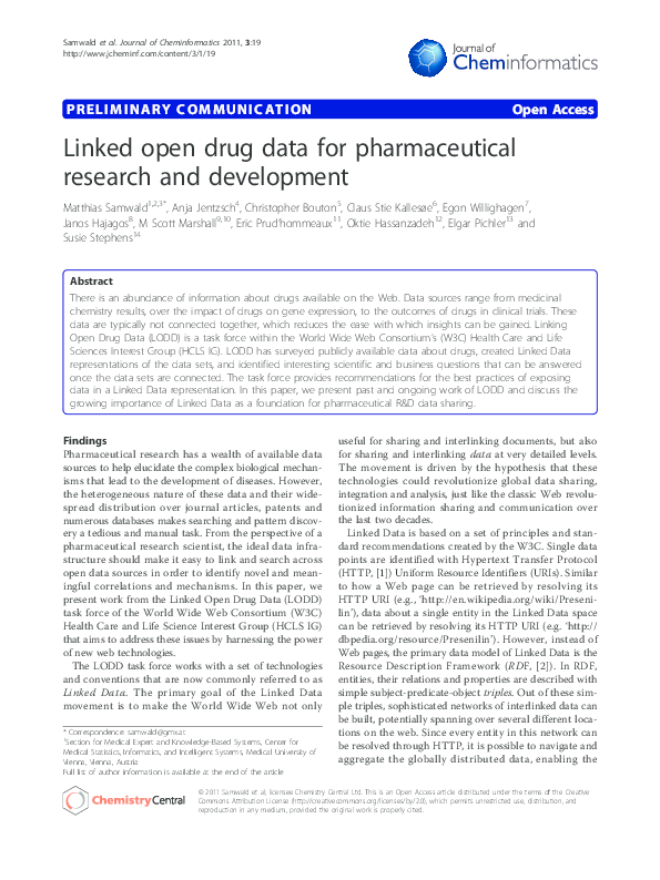 (PDF) Linked open drug data for pharmaceutical research and development