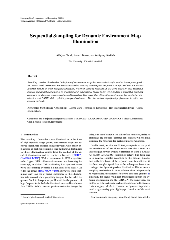 Pdf Sequential Sampling For Dynamic Environment Map Illumination