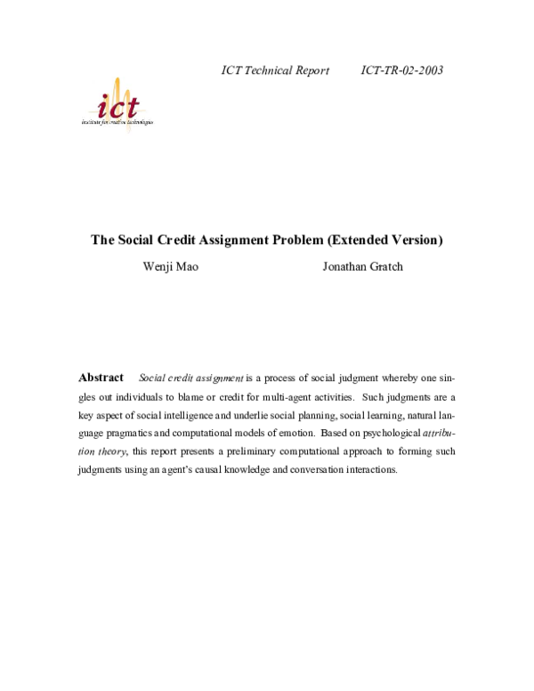 (PDF) The Social Credit Assignment Problem (Extended Version)