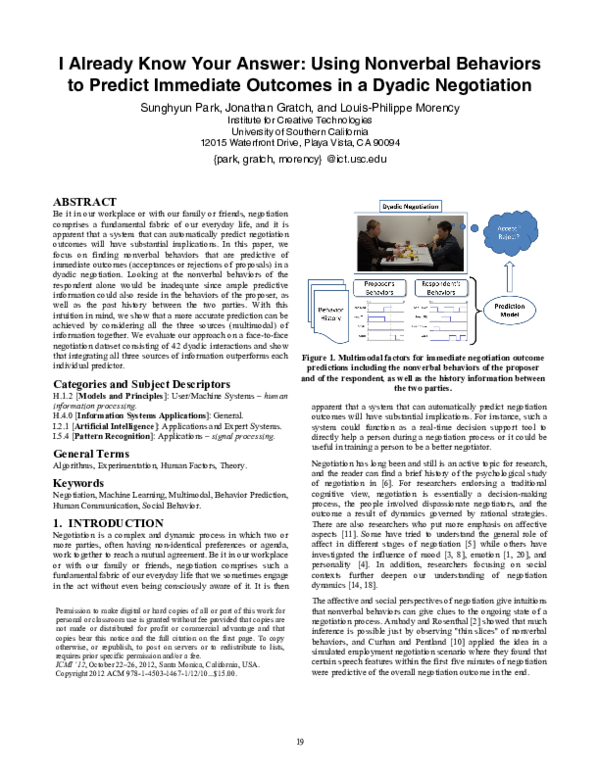 (PDF) I already know your answer: using nonverbal behaviors to predict ...