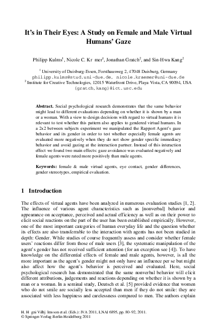 (PDF) It s in Their Eyes: A Study on Female and Male Virtual Humans Gaze