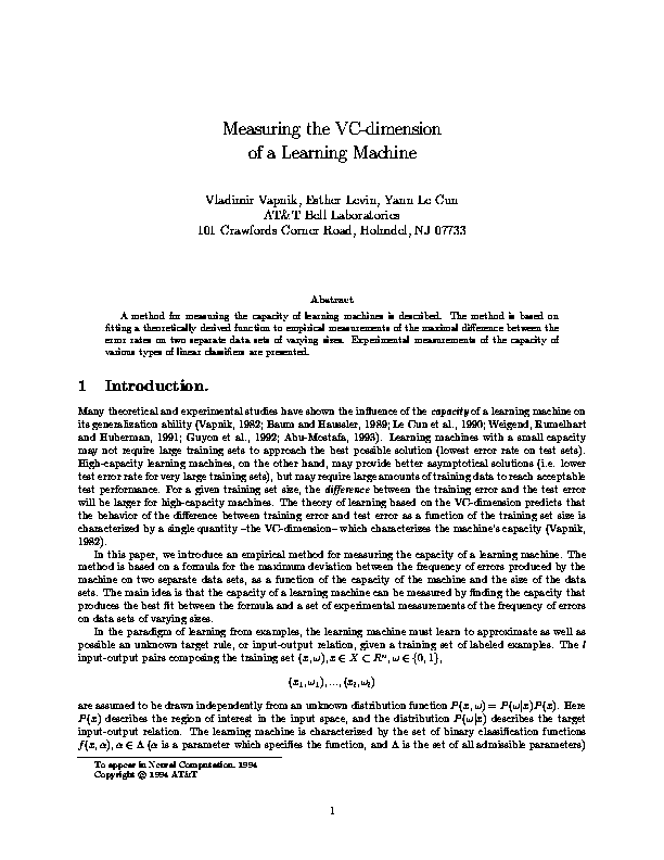 (PDF) Measuring the VC-dimension of a learning machine