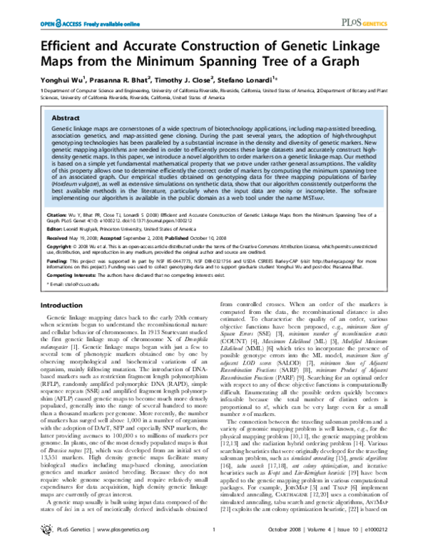 Pdf Efficient And Accurate Construction Of Genetic Linkage Maps From The Minimum Spanning Tree