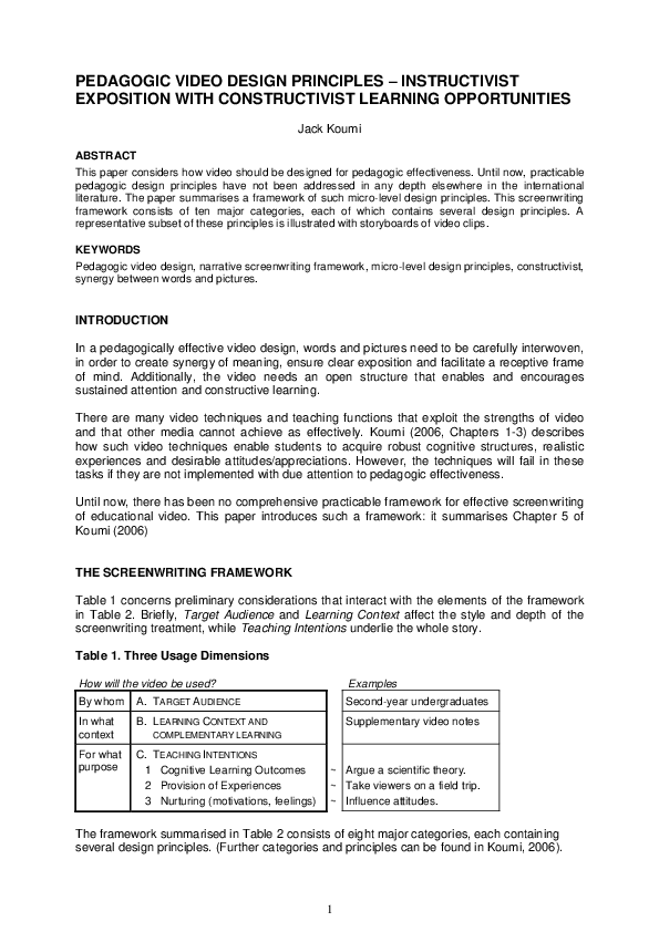 (PDF) PEDAGOGIC VIDEO DESIGN PRINCIPLES – Instructivist Exposition with ...